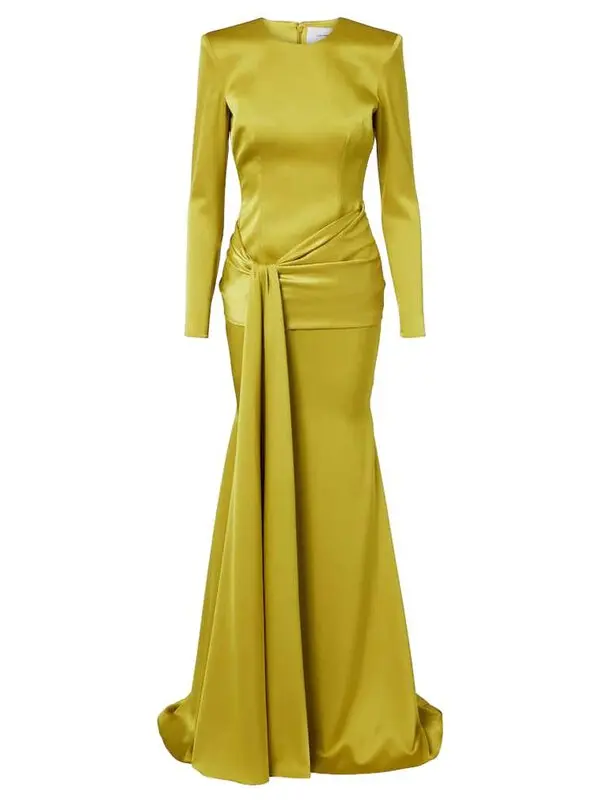 Alex Perry Draped Sash Satin Crêpe Gown - Yellow