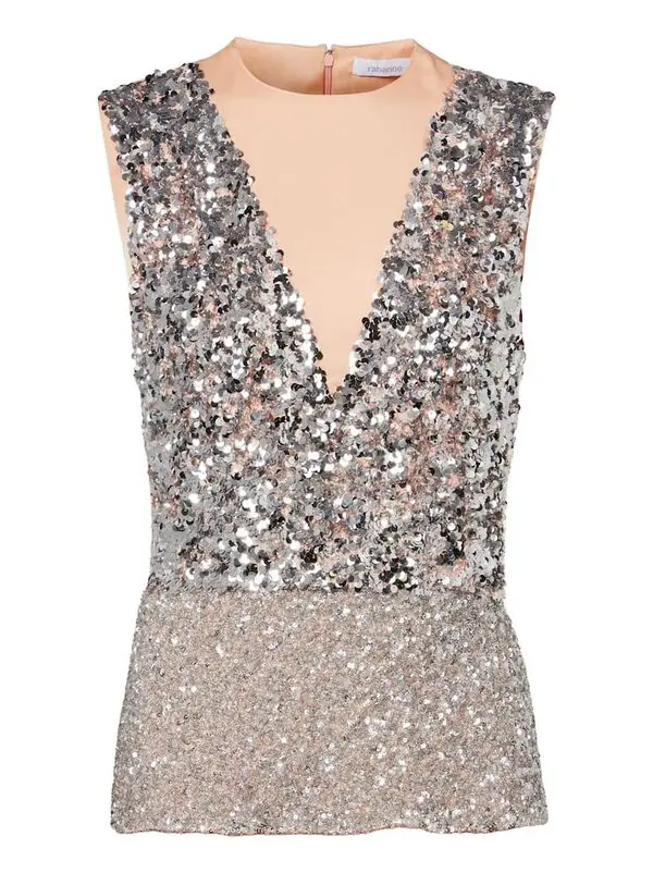 Rabanne Sequined Jersey Top - Silver