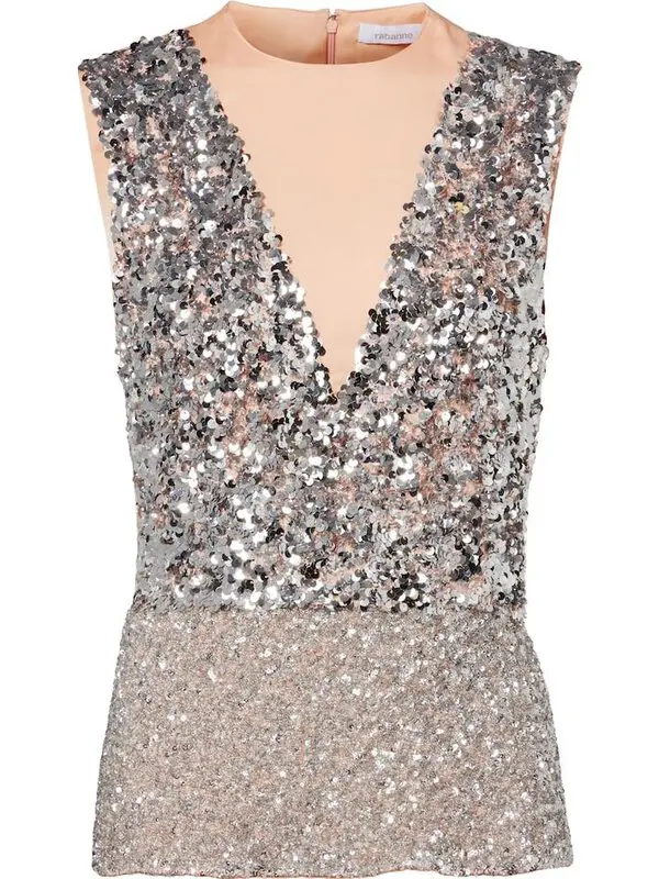 Rabanne Sequined Jersey Top - Silver
