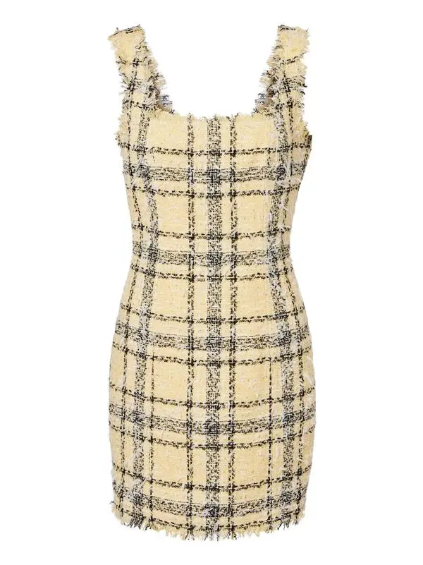 Balmain Checked Sequined Tweed Minidress - Yellow