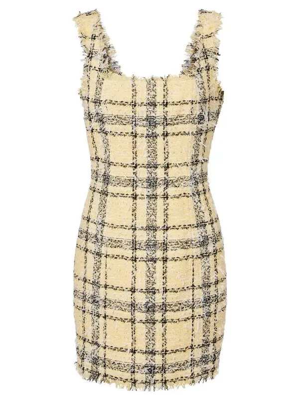 Balmain Checked Sequined Tweed Minidress - Yellow