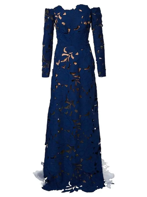 Costarellos Off-shoulder Guipure Lace Gown - Blue