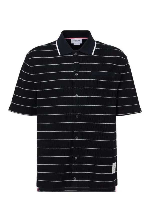 Thom Browne Striped Cotton And Linen Polo Shirt - Blue