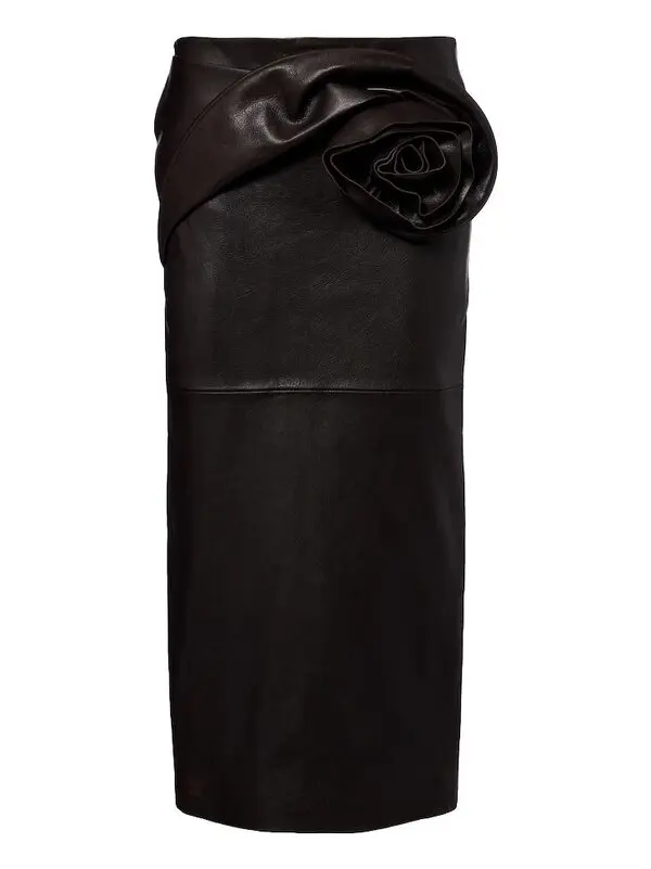 Magda Butrym Floral-appliqué Leather Midi Skirt - Brown