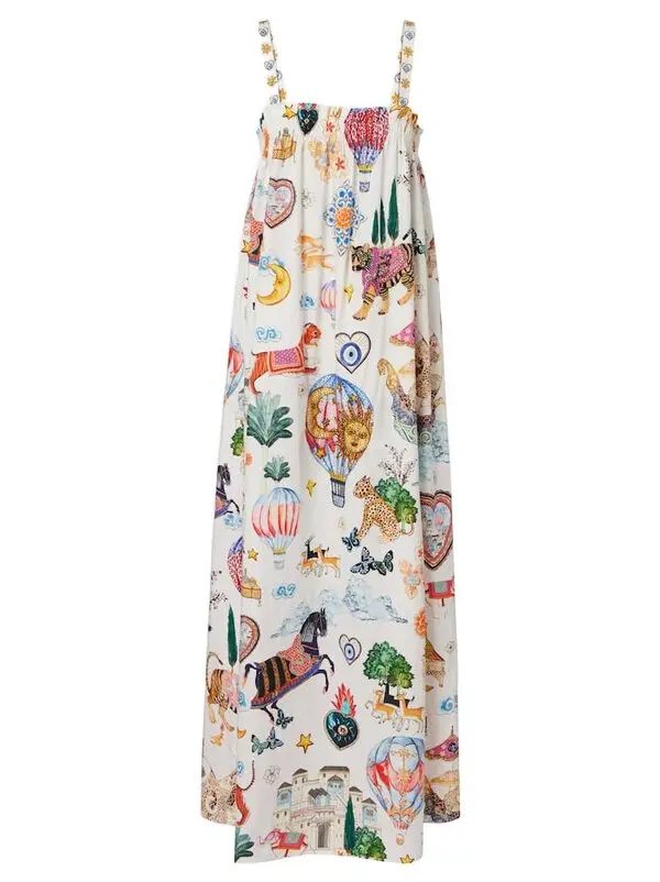Camilla Embellished Printed Cotton Maxi Dress - White