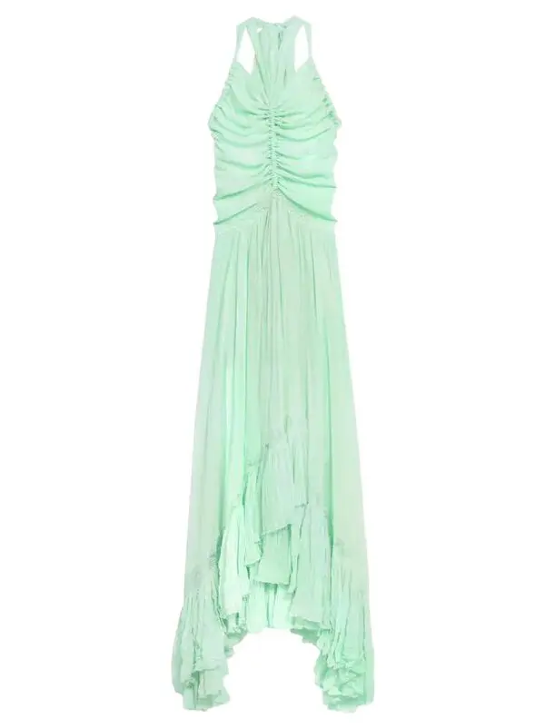Blumarine Ruched Ruffled Halterneck Dress - Green