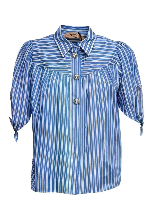 N°21 Striped Jeweled-button Shirt - Blue