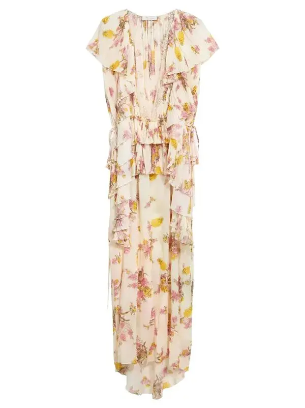 Blumarine Floral Pleated Ruffled Dress - Neutrals