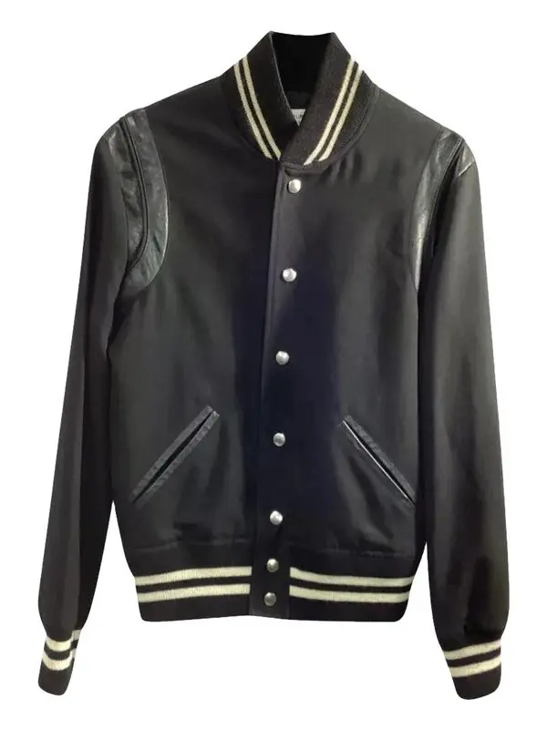 Saint Laurent Teddy Leather-sleeve Varsity Jacket - Black