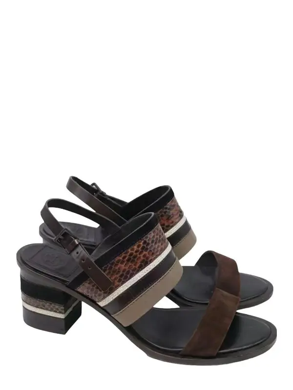 Tory Burch Edina Suede-panel Leather Sandals - Brown