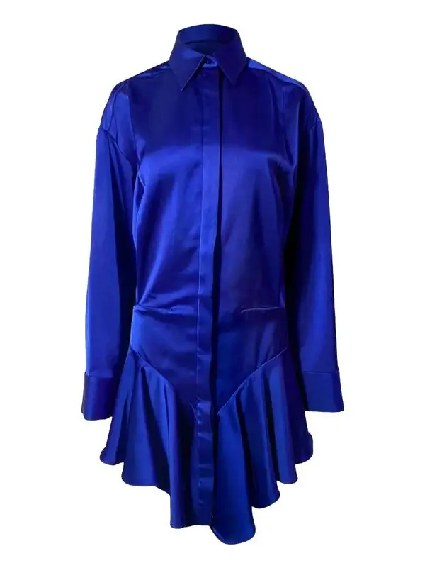 Attico Pleated Shirt Dress - Blue