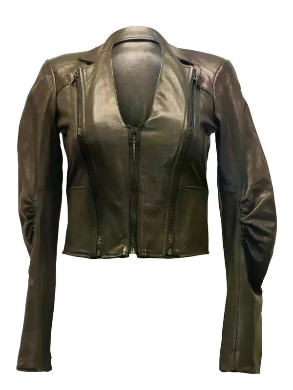 Alice + Olivia Leather Biker Jacket - Brown
