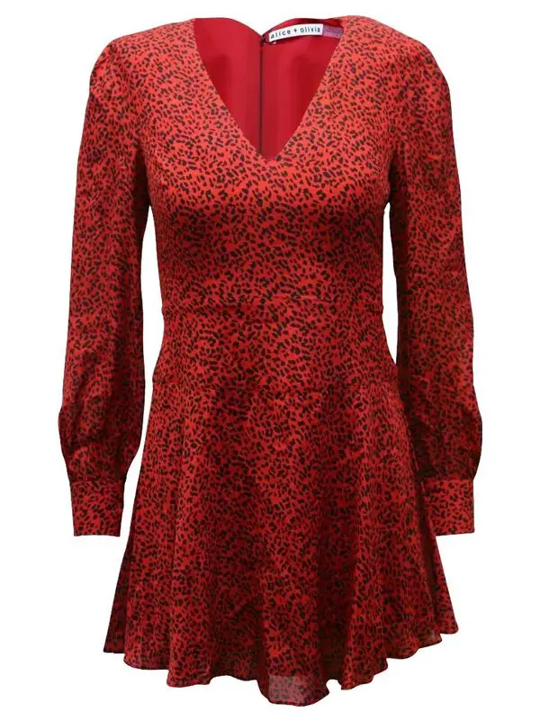 Alice + Olivia Leopard-print Long-sleeve Dress - Red