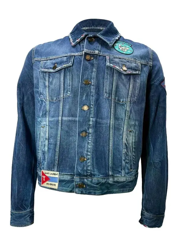 Saint Laurent Patch-detail Denim Jacket - Blue