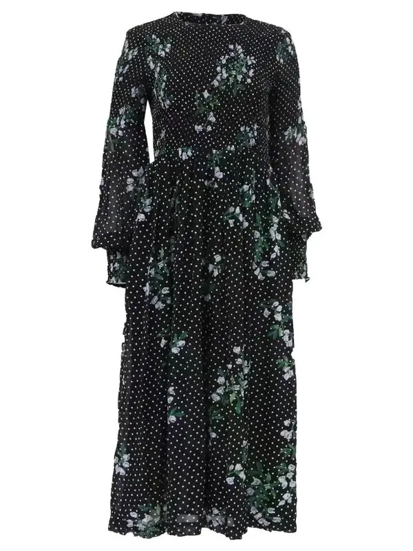 GANNI Floral-print Smocked Dress - Black
