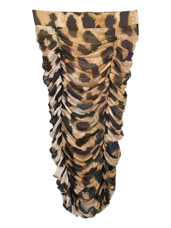 GANNI Ruched Leopard-print Midi Skirt - Brown