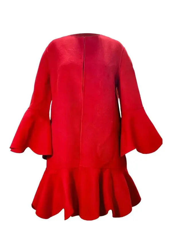 Valentino Garavani Ruffled Hem Bell Sleeve Coat - Red