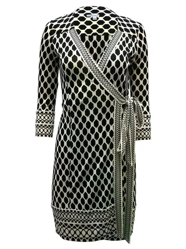 Diane Von Furstenberg Vintage Geometric Print V-neck Dress - Black