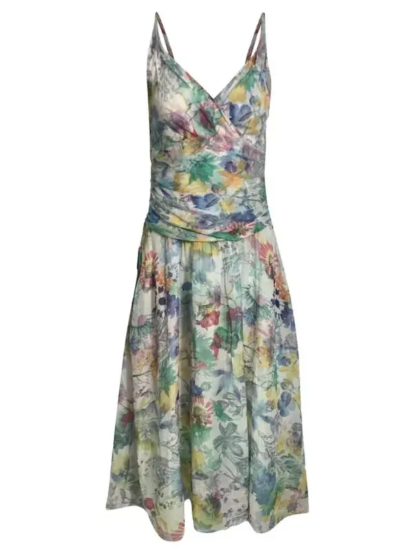 BOSS Floral Print Surplice Dress - Neutrals