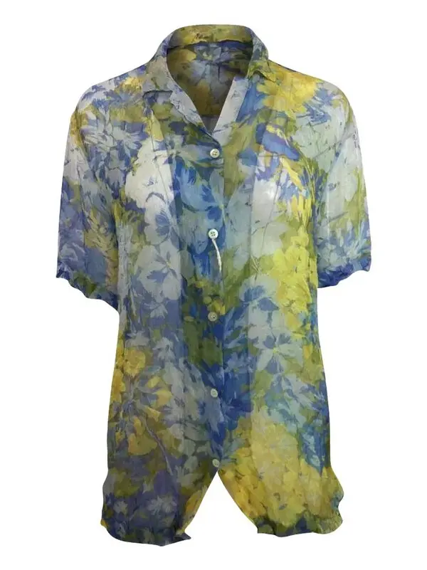 Dries Van Noten Crinkled Floral-print Shirt - Blue