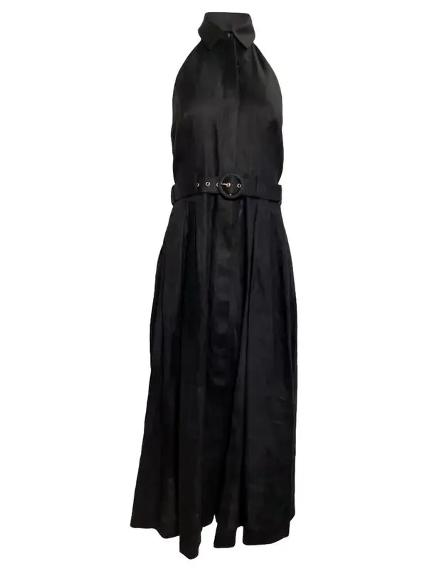 Zimmermann Halterneck Belted Midi Dress - Black