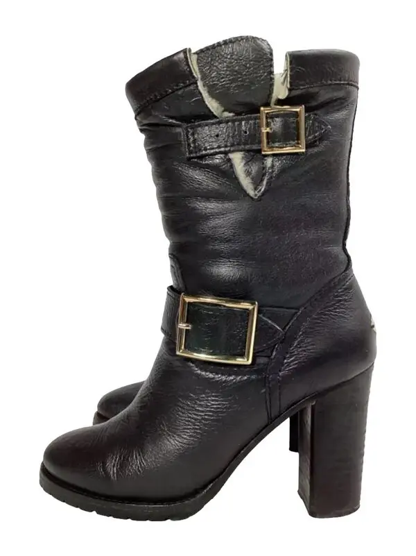 JIMMY CHOO Shearling Buckle-detail Boots - Black