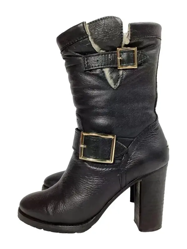 JIMMY CHOO Shearling Buckle-detail Boots - Black
