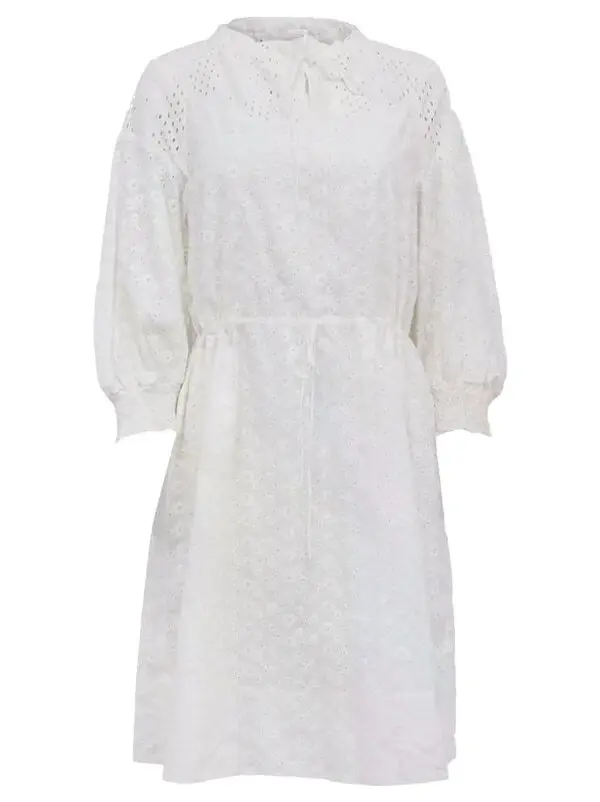Chloé Eyelet Mini Dress With Drawstring - White