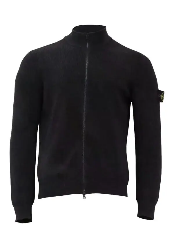 Stone Island Ribbed-knit Zipped Cardigan - Black