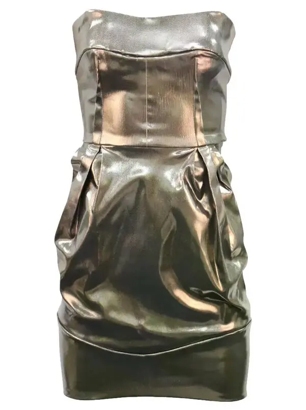 Dolce & Gabbana Metallic Leather Strapless Dress - Silver