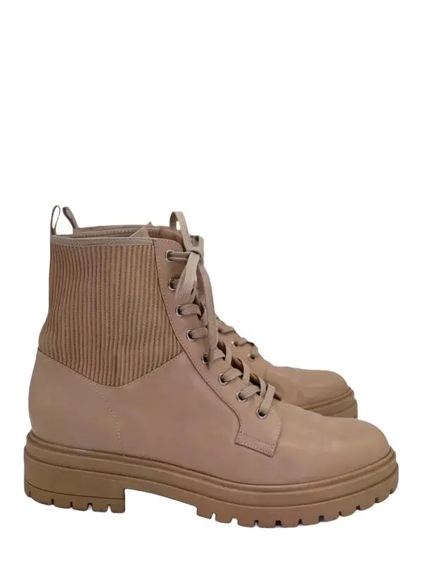 GIANVITO ROSSI Rib-knit Leather Combat Boots - Neutrals