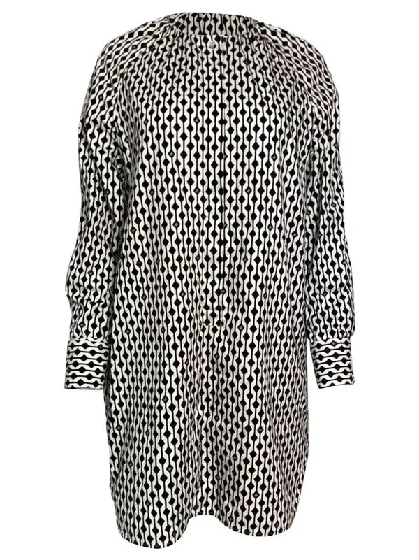 Max Mara Geometric-print Long-sleeve Tunic Dress - White