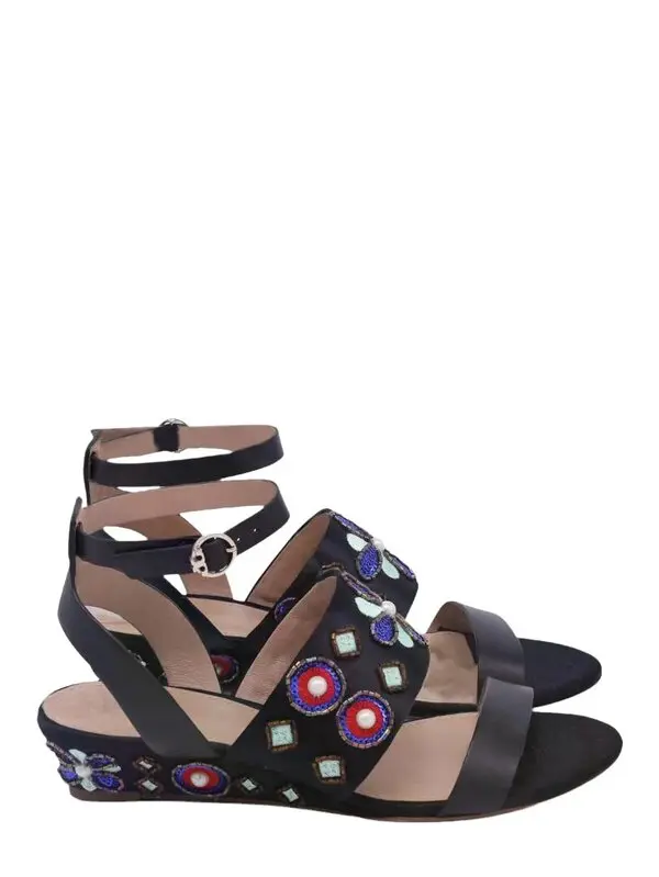 Tory Burch Estella Beaded Wedge Sandals - Black