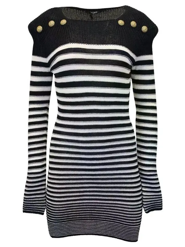 Balmain Striped Long-sleeve Dress - Blue