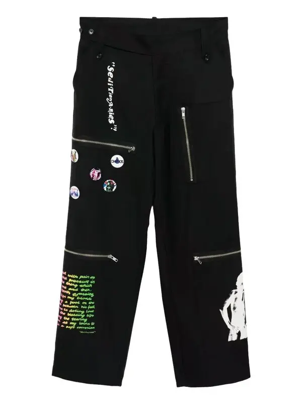 KIDILL Graphic-print Straight-leg Pants - Black
