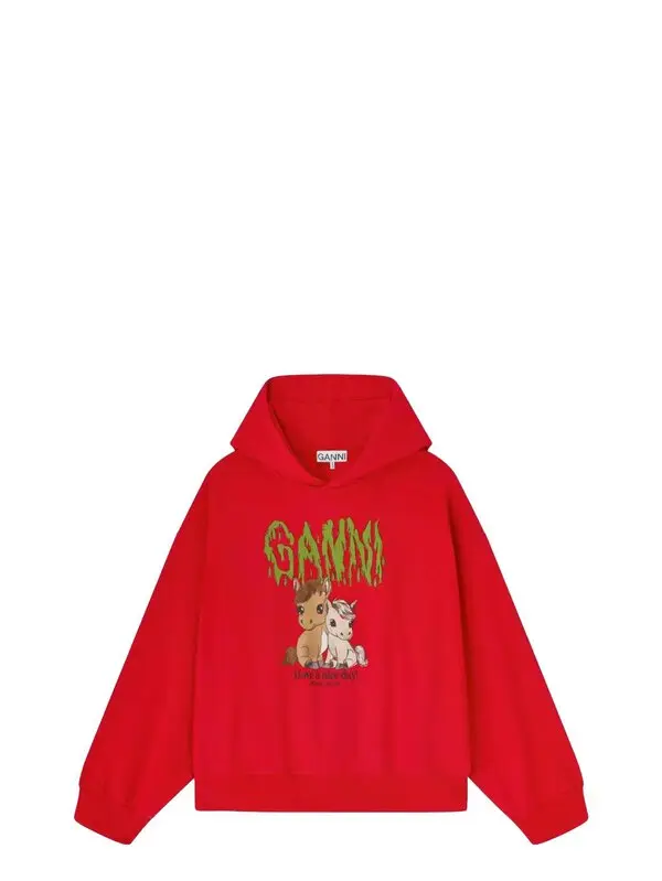 GANNI Graphic-print Hoodie - Red