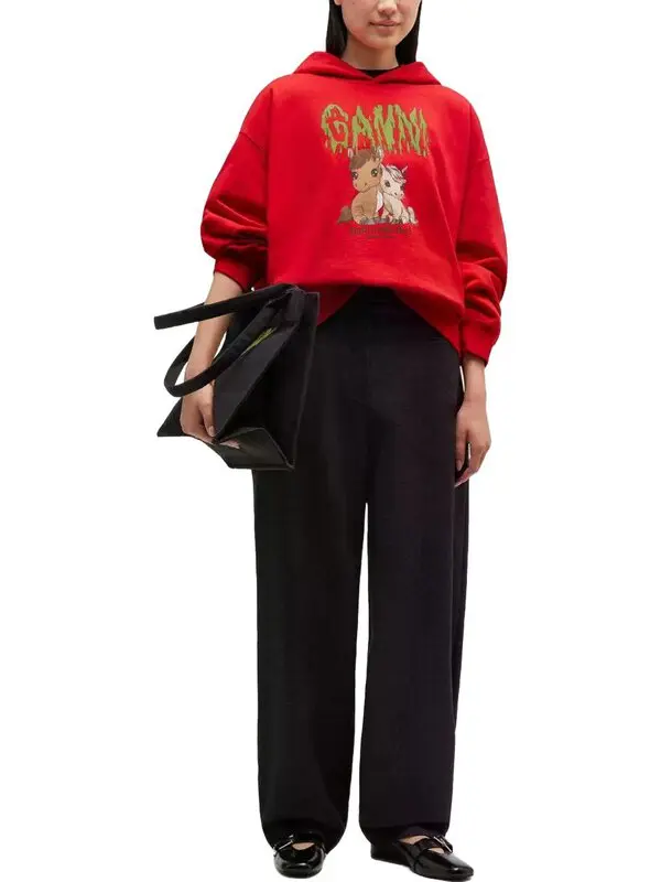 GANNI Graphic-print Hoodie - Red