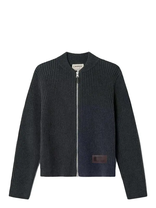 CARRER Ribbed Patch Cardigan - Grey