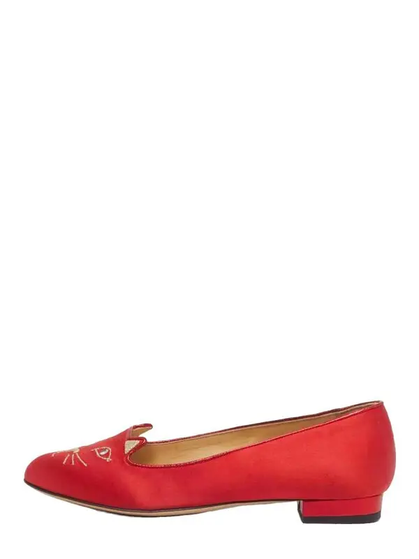 CHARLOTTE OLYMPIA Kitty-embroidered Ballerina Flats - Red
