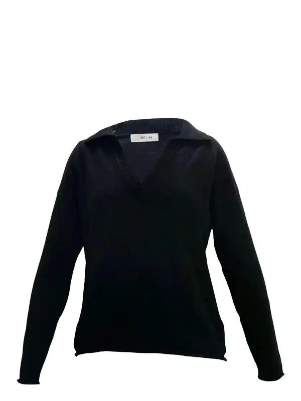 Iris & Ink Collared V-neck Sweater - Black