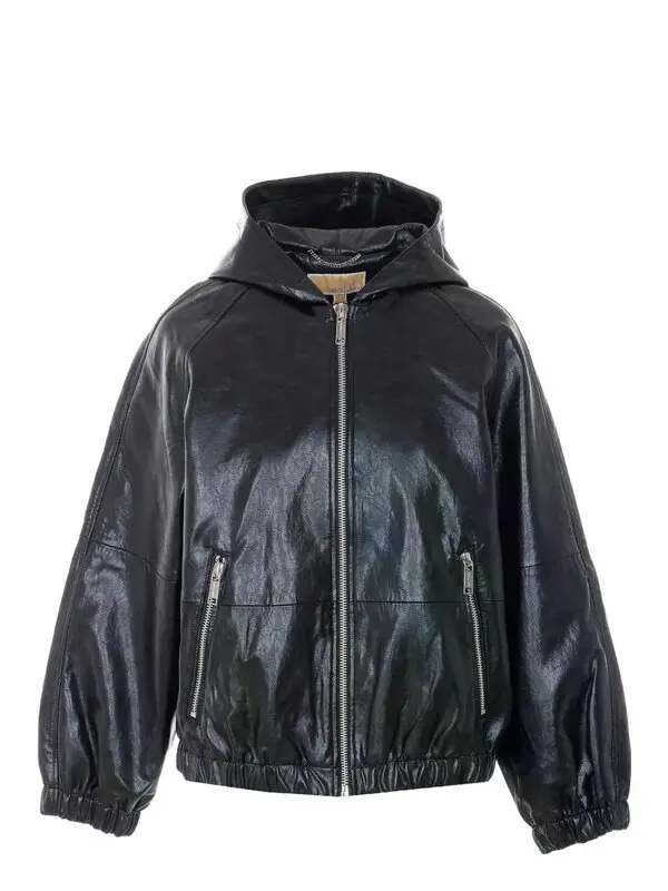 Michael Kors Faux-leather Hooded Jacket - Black