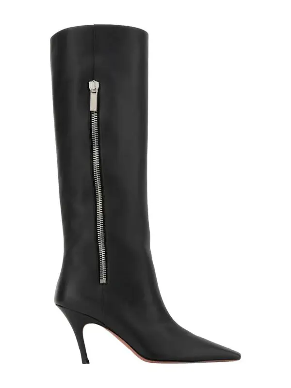 Amina Muaddi Mona Leather Boots - Black