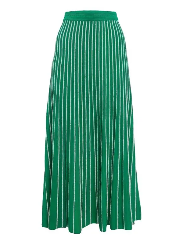 Sandro Striped Pleated Midi Skirt - Green