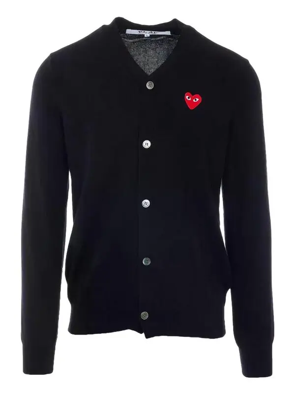 Play Comme Des Garcon V-neck Cardigan With Heart Patch - Black
