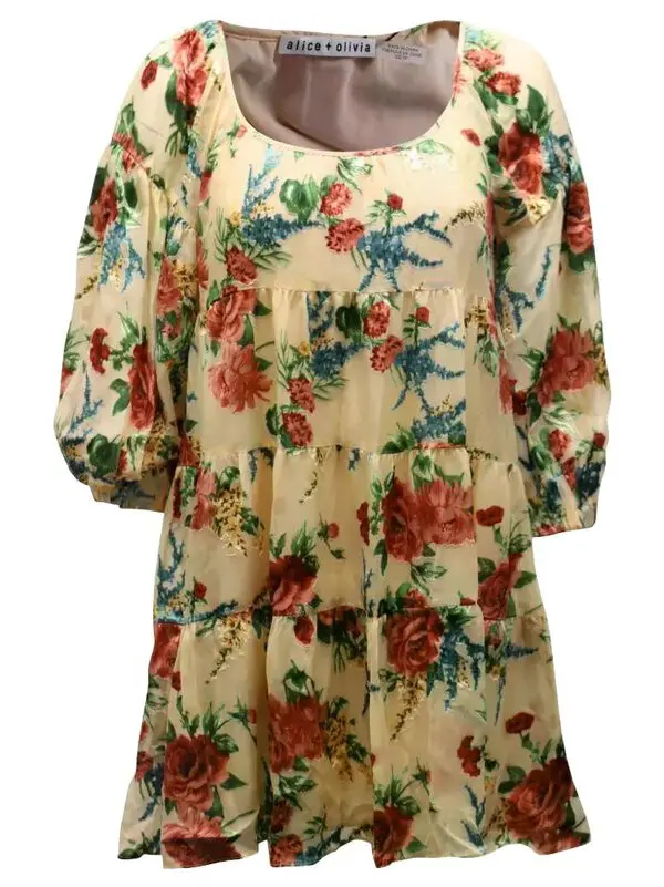 Alice + Olivia Floral-print Puff-sleeved Dress - Neutrals