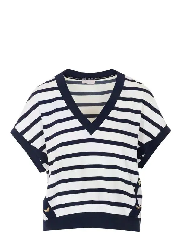 Liu Jo Striped V-neck T-shirt - White