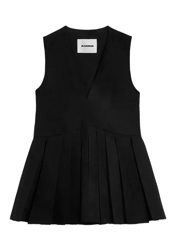 JIL SANDER Pleated Wool Gabardine Top - Black