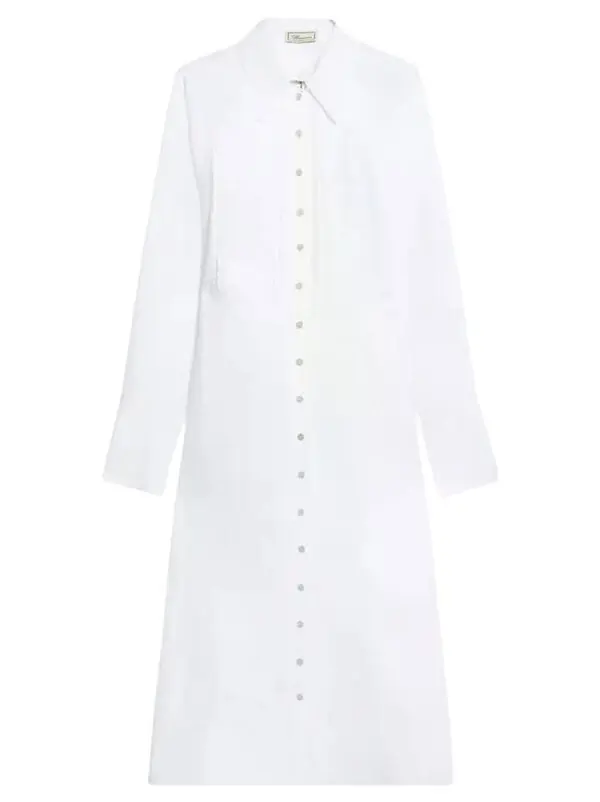 Blumarine Pleated Cotton Poplin Shirt Dress - White