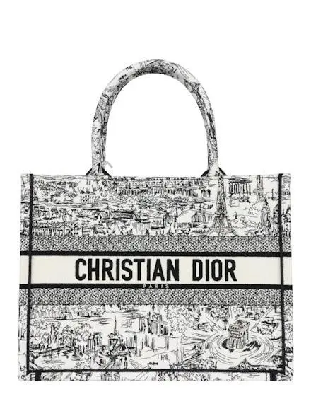 Dior Paris All Over Medium Book Tote - White/black