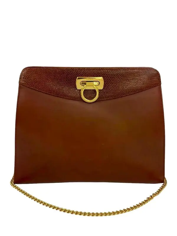 FERRAGAMO 1980-1990 Leather Gancini Chain Crossbody Bag - Brown